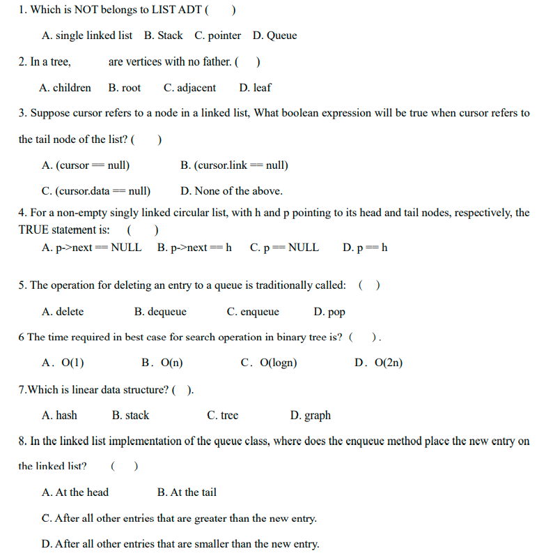 Solved 1. Which is NOT belongs to LIST ADT ( ) A. single | Chegg.com