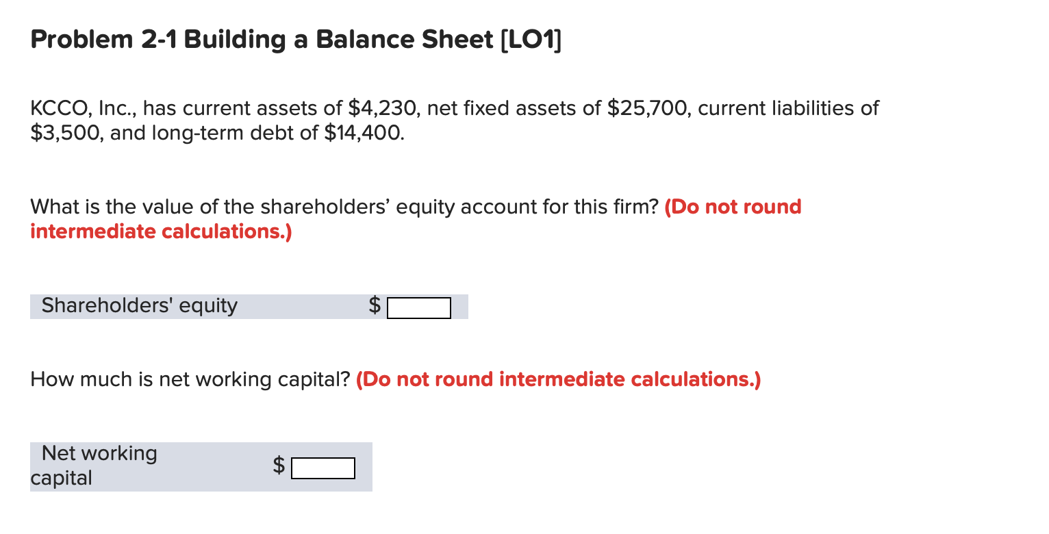Solved Problem 2-1 Building a Balance Sheet (LOI) KCCO, | Chegg.com