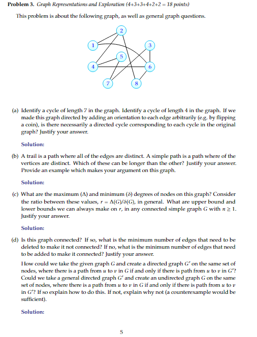 Problem 3. Graph Representations and Exploration | Chegg.com