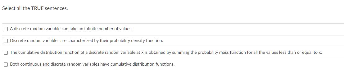 Solved Select all the TRUE sentences. A discrete random | Chegg.com