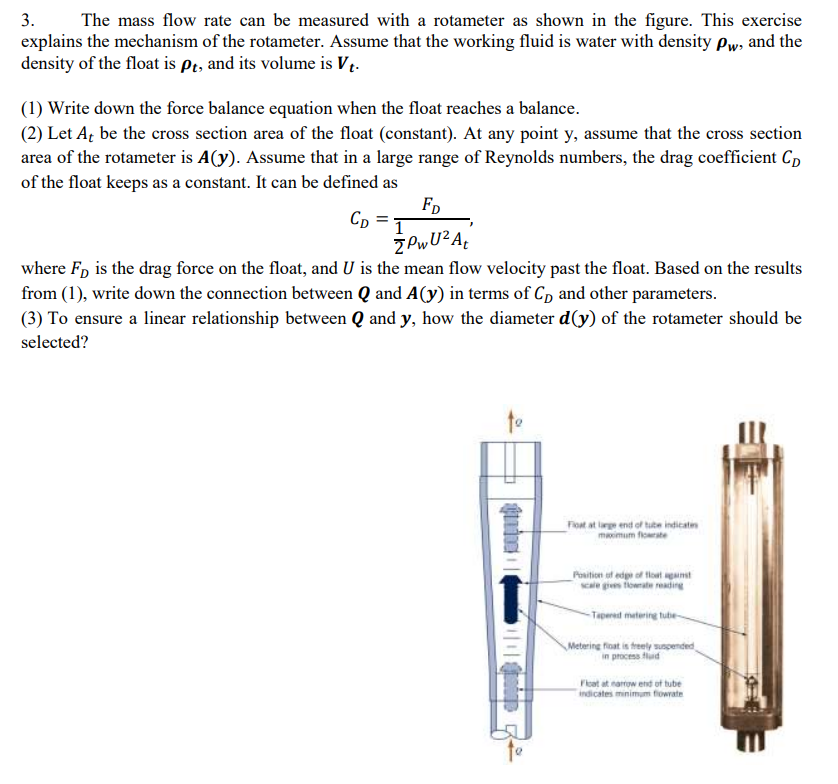 Solved The mass flow rate can be measured with a rotameter | Chegg.com
