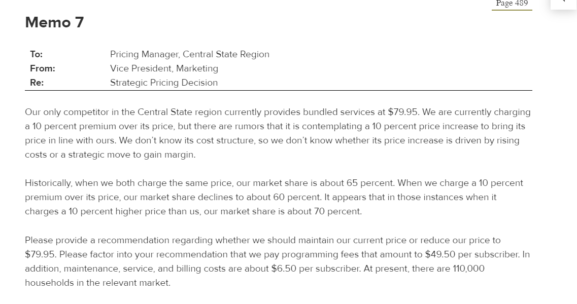 Page 489 Memo 7 To: From: Re: Pricing Manager, | Chegg.com