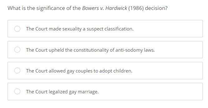 Solved What is the significance of the Bowers v. Hardwick | Chegg.com