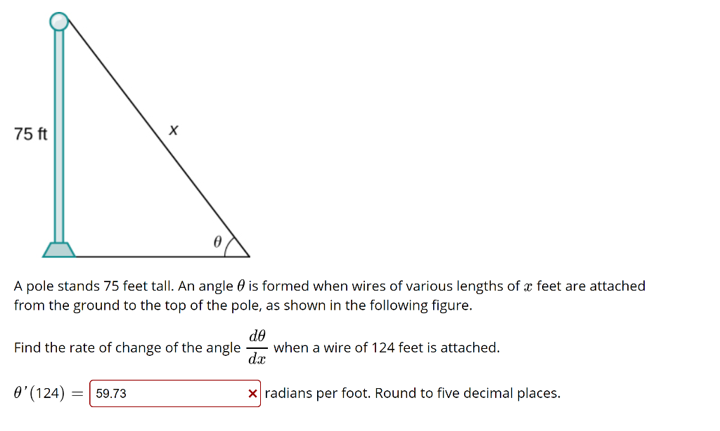 Solved 75 ft A pole stands 75 feet tall. An angle is formed | Chegg.com