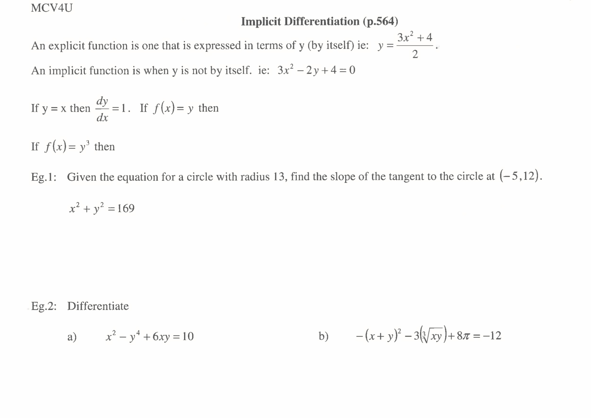 Solved Implicit Differentiation (p.564) An explicit function | Chegg.com