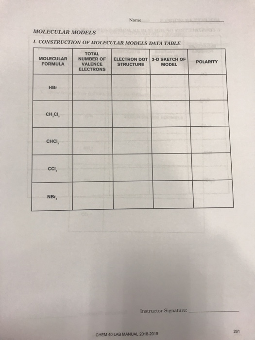 Solved Name MOLECULAR MODELS I. CONSTRUCTION OF MOLECULAR | Chegg.com