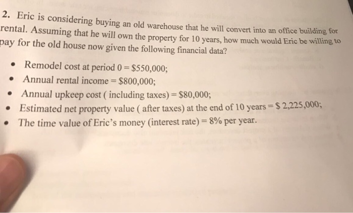 Solved Eric is considering buying an old warehouse that he | Chegg.com