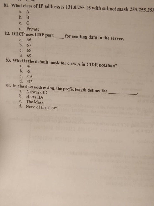 Solved 81. What class of IP address is 131.0.255.15 with | Chegg.com