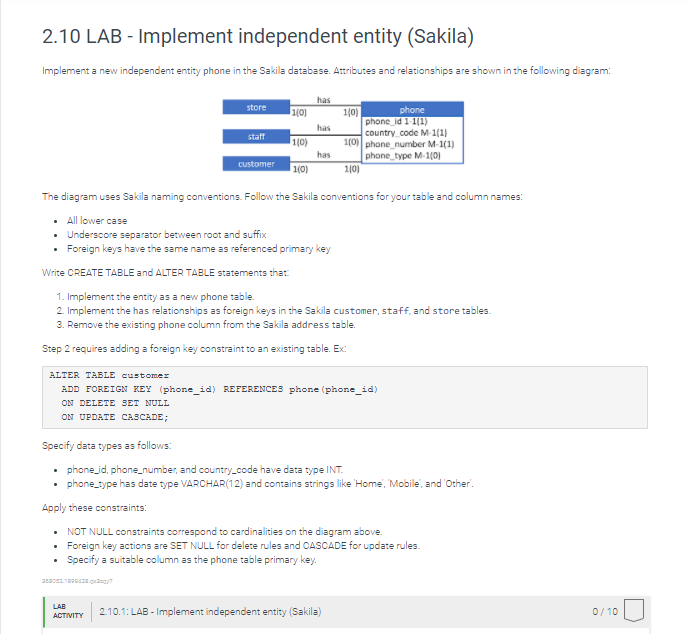 Solved 2.10 LAB - Implement independent entity (Sakila) | Chegg.com