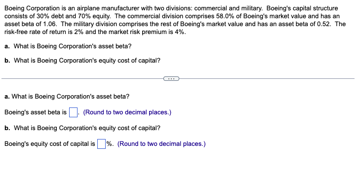 Solved Boeing Corporation is an airplane manufacturer with | Chegg.com