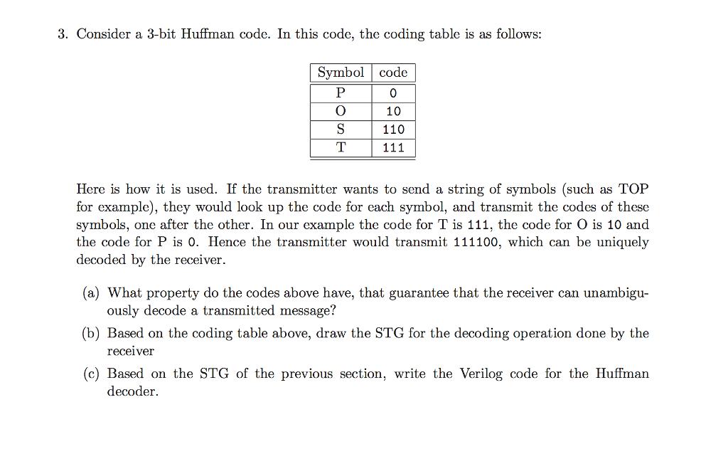 3. Consider a 3-bit Huffman code. In this code, the | Chegg.com
