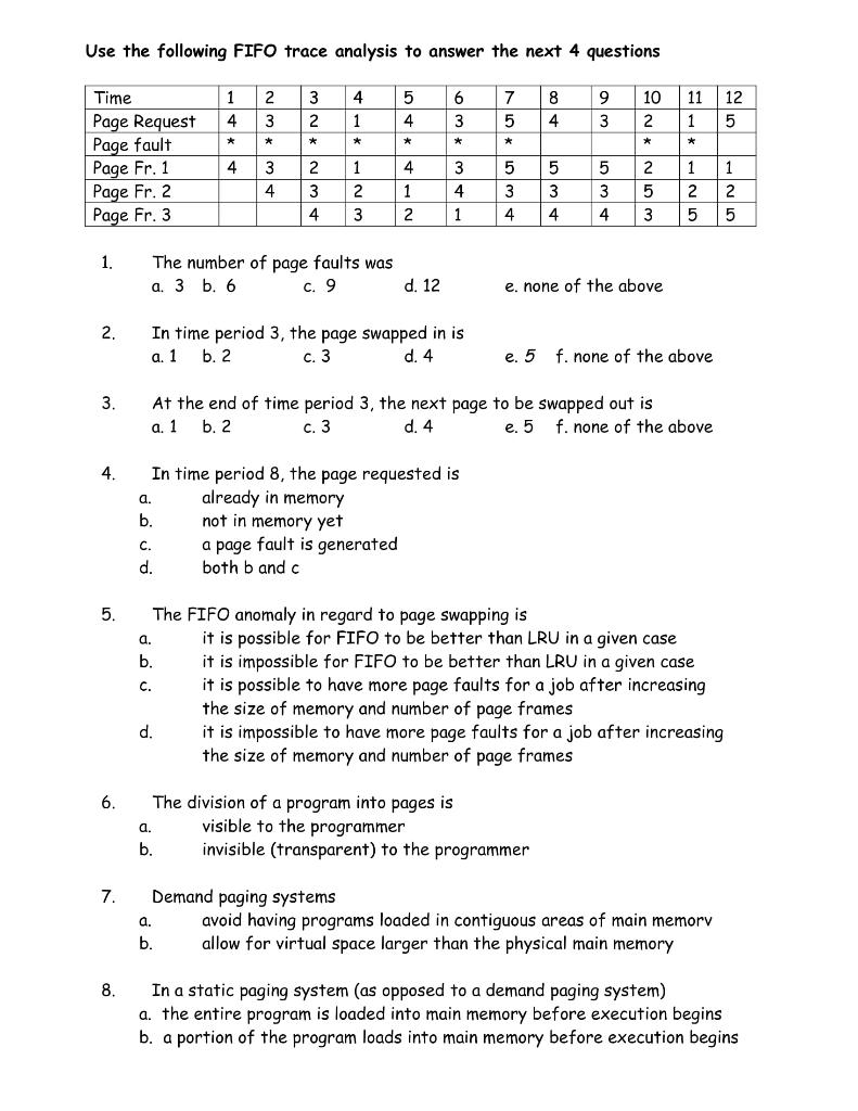 Solved Use The Following Fifo Trace Analysis To Answer The 6808