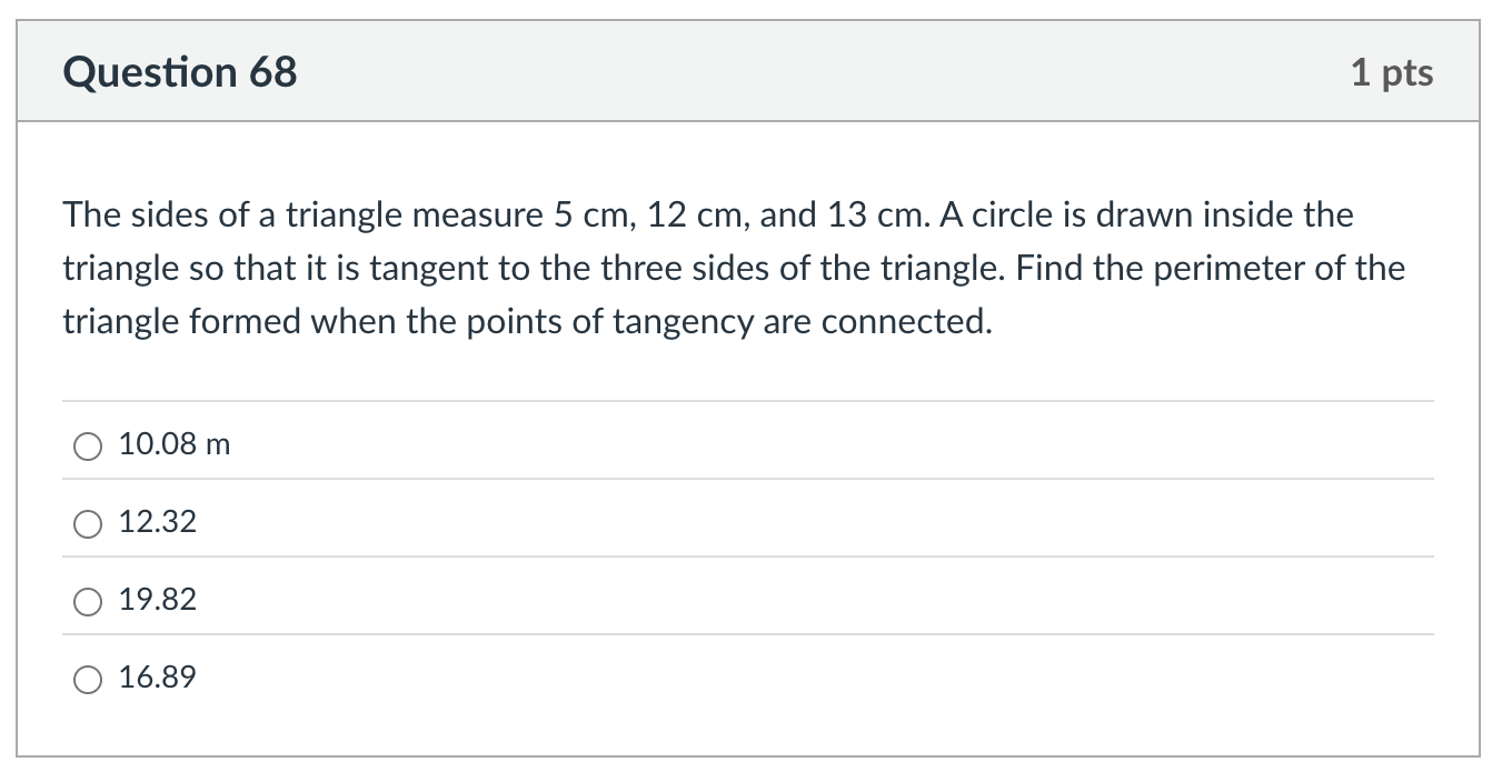 Solved Question 68 ﻿The sides of a triangle measure | Chegg.com