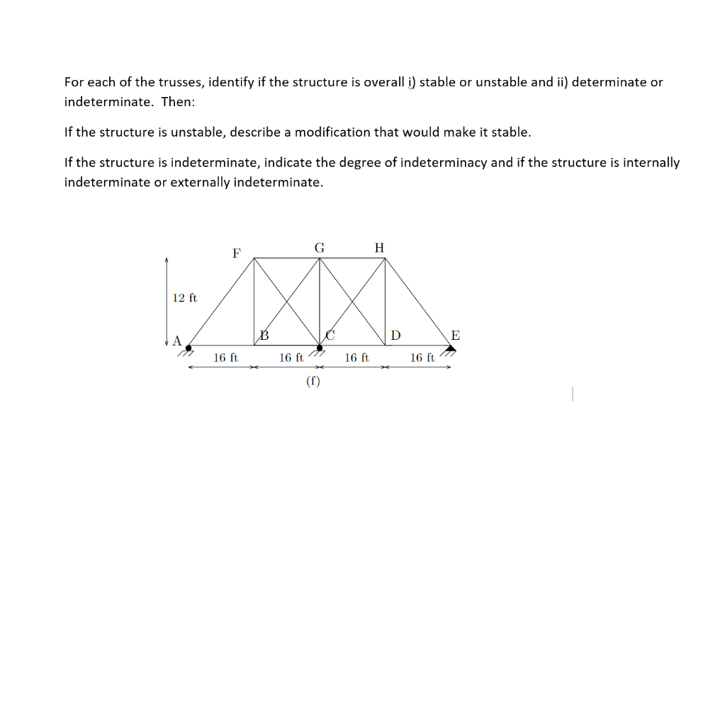 Solved For each of the trusses, identify if the structure is | Chegg.com