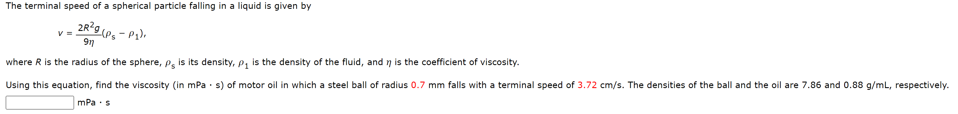 Solved The terminal speed of a spherical particle falling in | Chegg.com