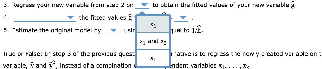 Solved 4. 5. f True vari1. Regress y on x1 and x2 using and | Chegg.com