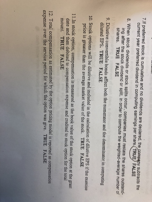 Solved 7.lf preferred stock is cumulative and no dividends | Chegg.com