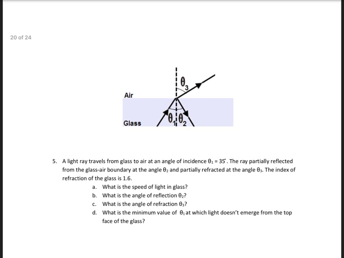 Solved 20 of 24 Air Glass A light ray travels from glass to | Chegg.com