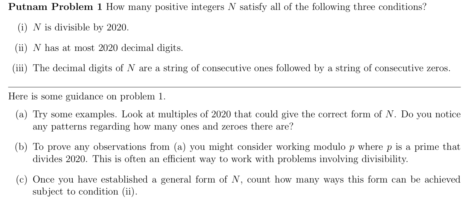 Solved PUTNAM PROBLEM Putnam Problem 1 How many positive | Chegg.com