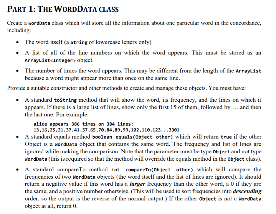 Solved PART 1: THE WORDDATA CLASS Create a WordData class | Chegg.com