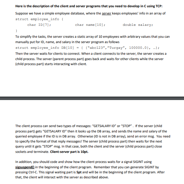 Here is the description of the client and server | Chegg.com