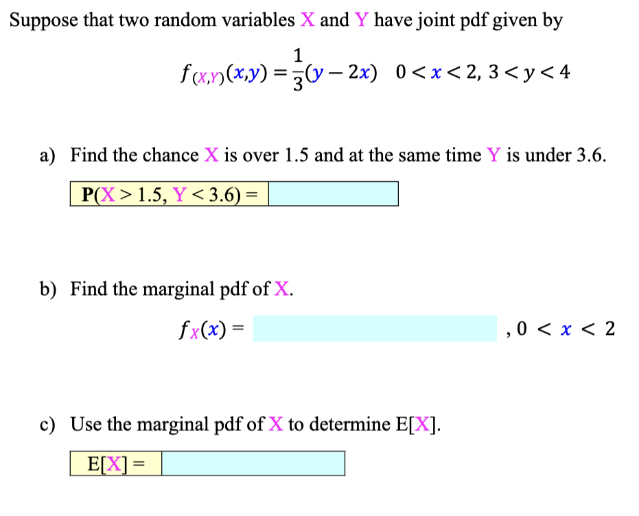 Solved Suppose that two random variables X and Y have joint | Chegg.com