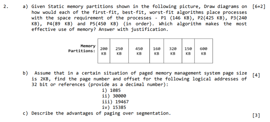 2. a) Given Static memory partitions shown in the | Chegg.com