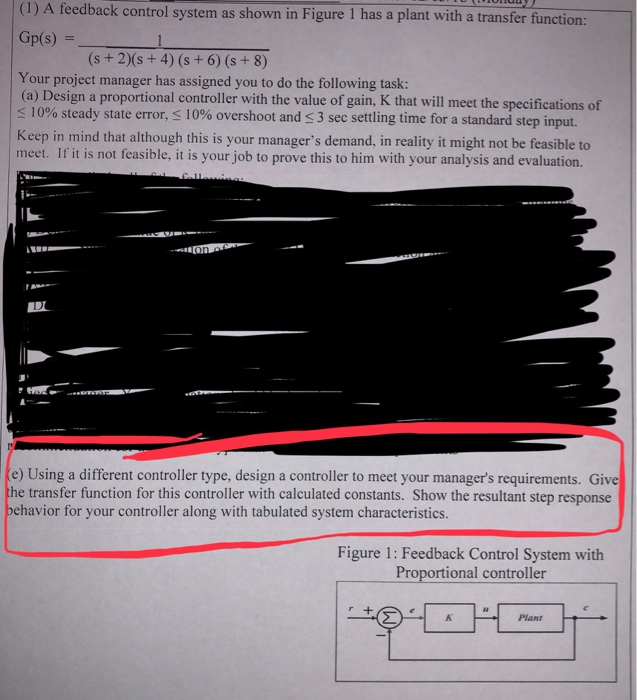 (1) A feedback control system as shown in Figure 1 | Chegg.com