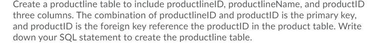 Solved Create a productline table to include productlineld, | Chegg.com