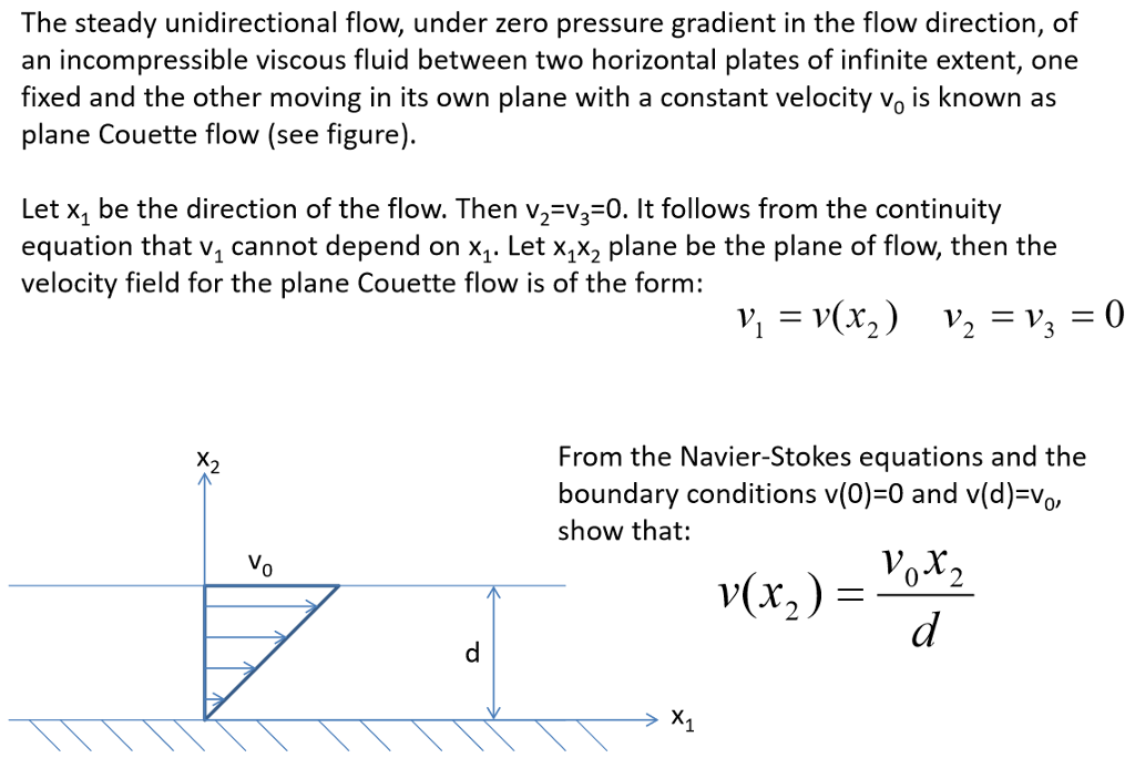 Solved The steady unidirectional flow, under zero pressure | Chegg.com