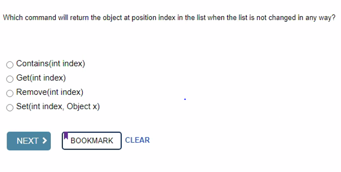 Solved Which command will return the object at position | Chegg.com