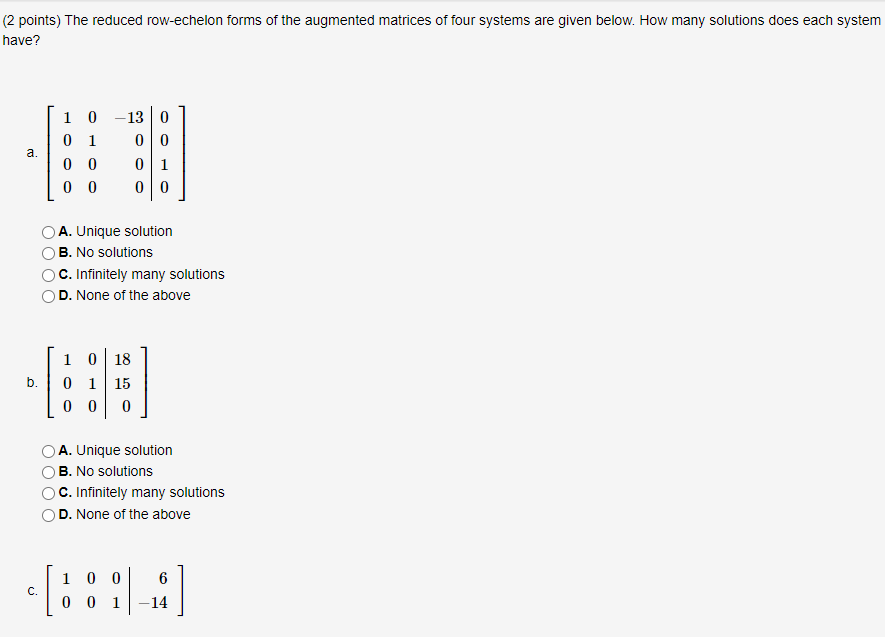 Solved (2 points) The reduced row-echelon forms of the | Chegg.com