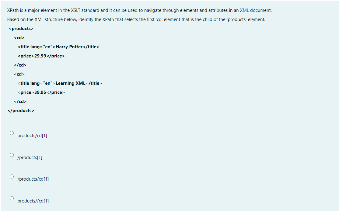 Solved XPath is a major element in the XSLT standard and it | Chegg.com