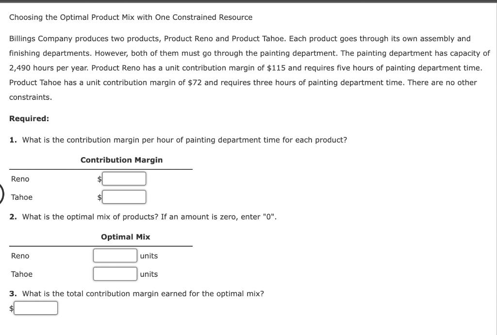 Solved Choosing the Optimal Product Mix with One Constrained | Chegg.com
