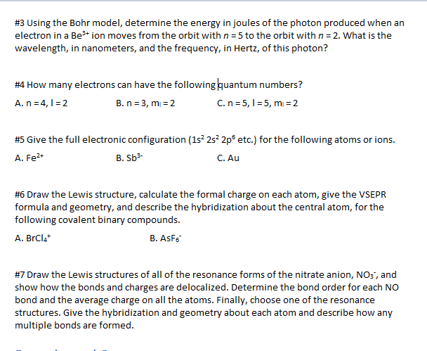 Solved 3 ﻿using The Bohr Model Determine The Energy In