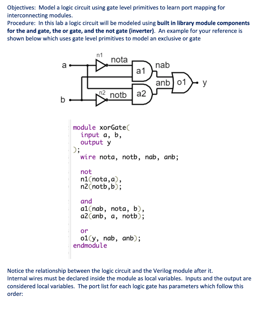 Solved Objectives: Model a logic circuit using gate level | Chegg.com