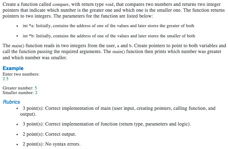 Solved *IN C PLEASE Create a function called compare, with | Chegg.com