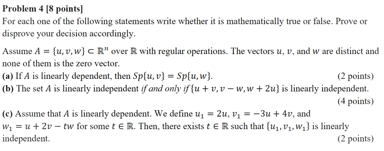 Solved Problem 4 [8 points] For each one of the following | Chegg.com