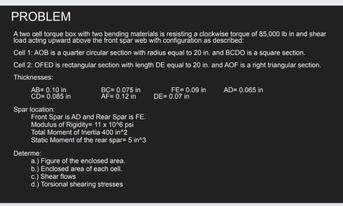 Solved Aircraft Structures II: Two cell torque box with two | Chegg.com