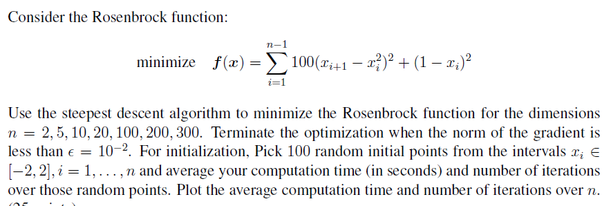 Consider the Rosenbrock function: n-1 minimize f(x) = | Chegg.com