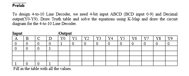 Solved To design 4-to-10 Line Decoder, we need 4-bit input | Chegg.com