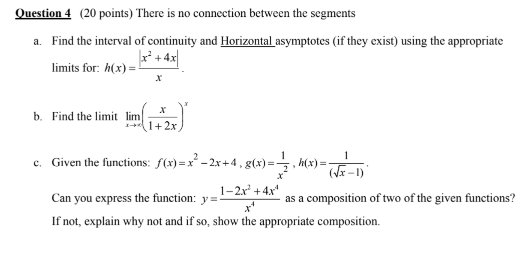 Solved Question 4 (20 points) There is no connection between | Chegg.com