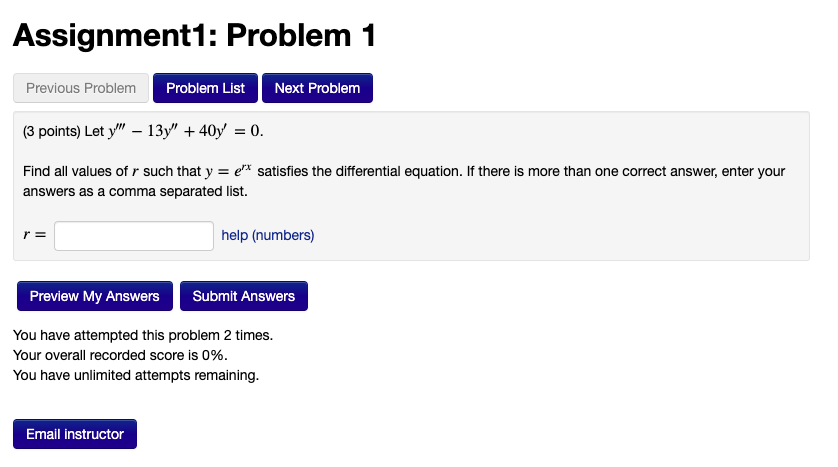 Solved Assignment1: Problem 1 Previous Problem Problem List | Chegg.com