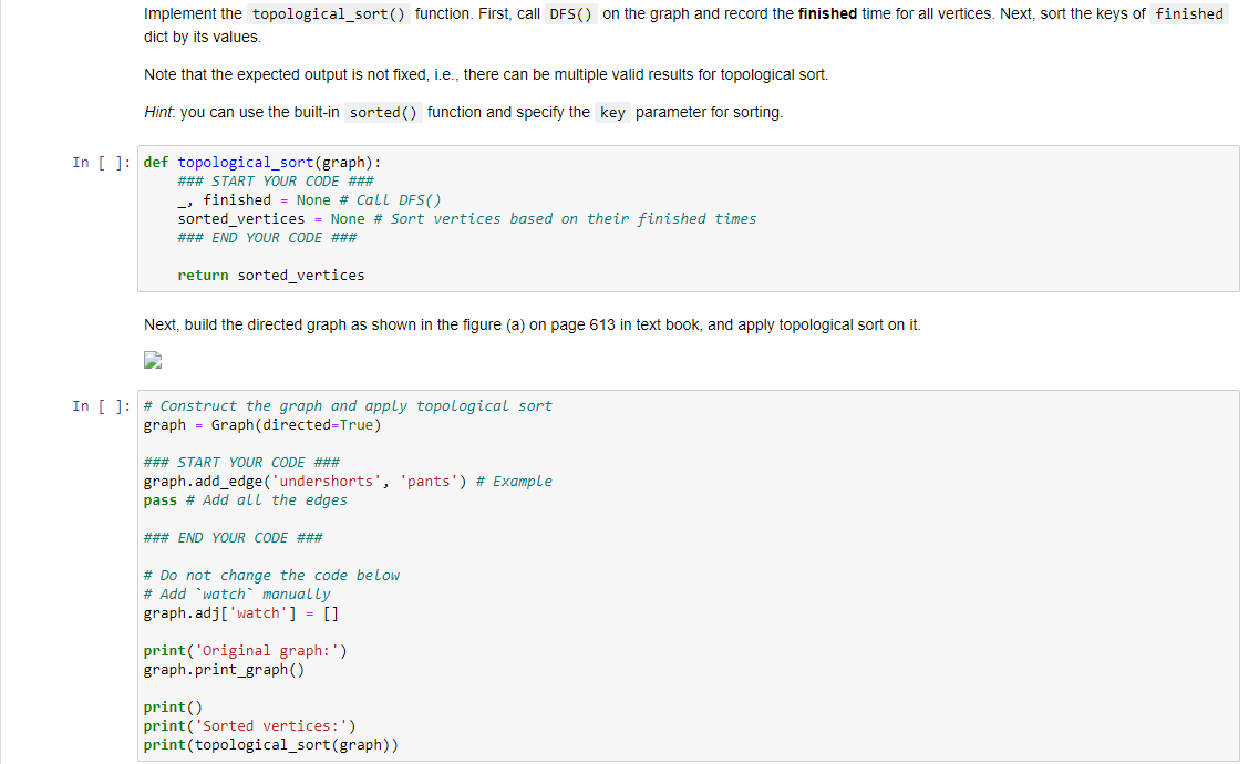 Solved Implement the topological_sort() function. First, | Chegg.com