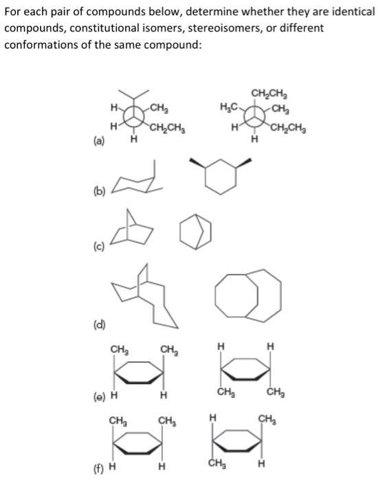 Solved For each pair of compounds below, determine whether | Chegg.com