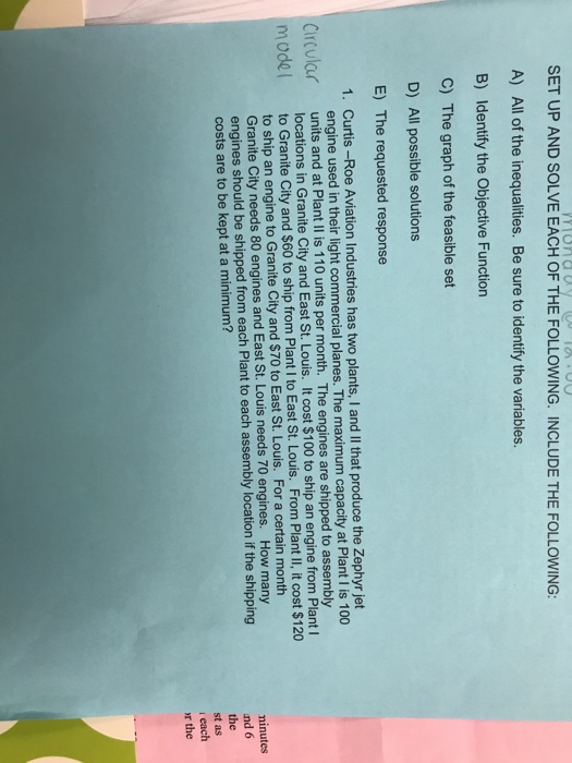 Solved SET UP AND SOLVE EACH OF THE FOLLOWING. INCLUDE THE | Chegg.com