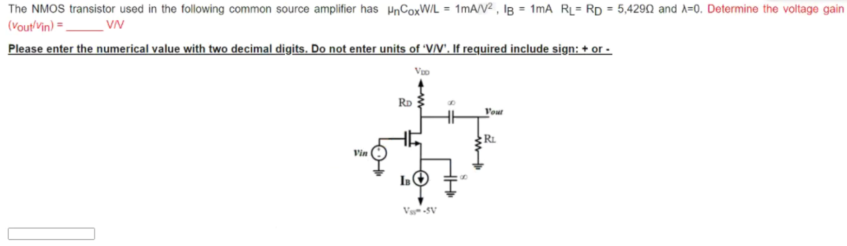 Solved The NMOS transistor used in the following common | Chegg.com