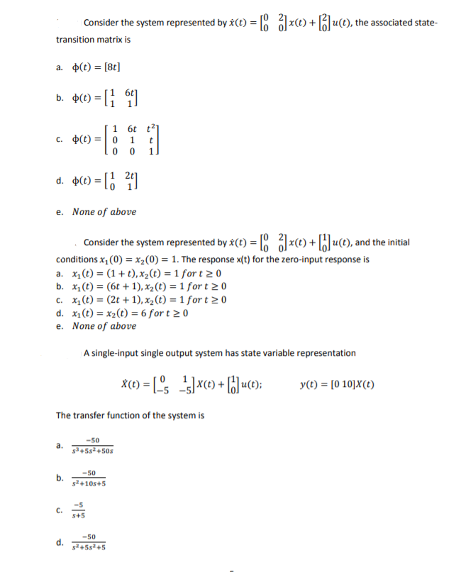 Solved Consider a system with the mathematical model given | Chegg.com