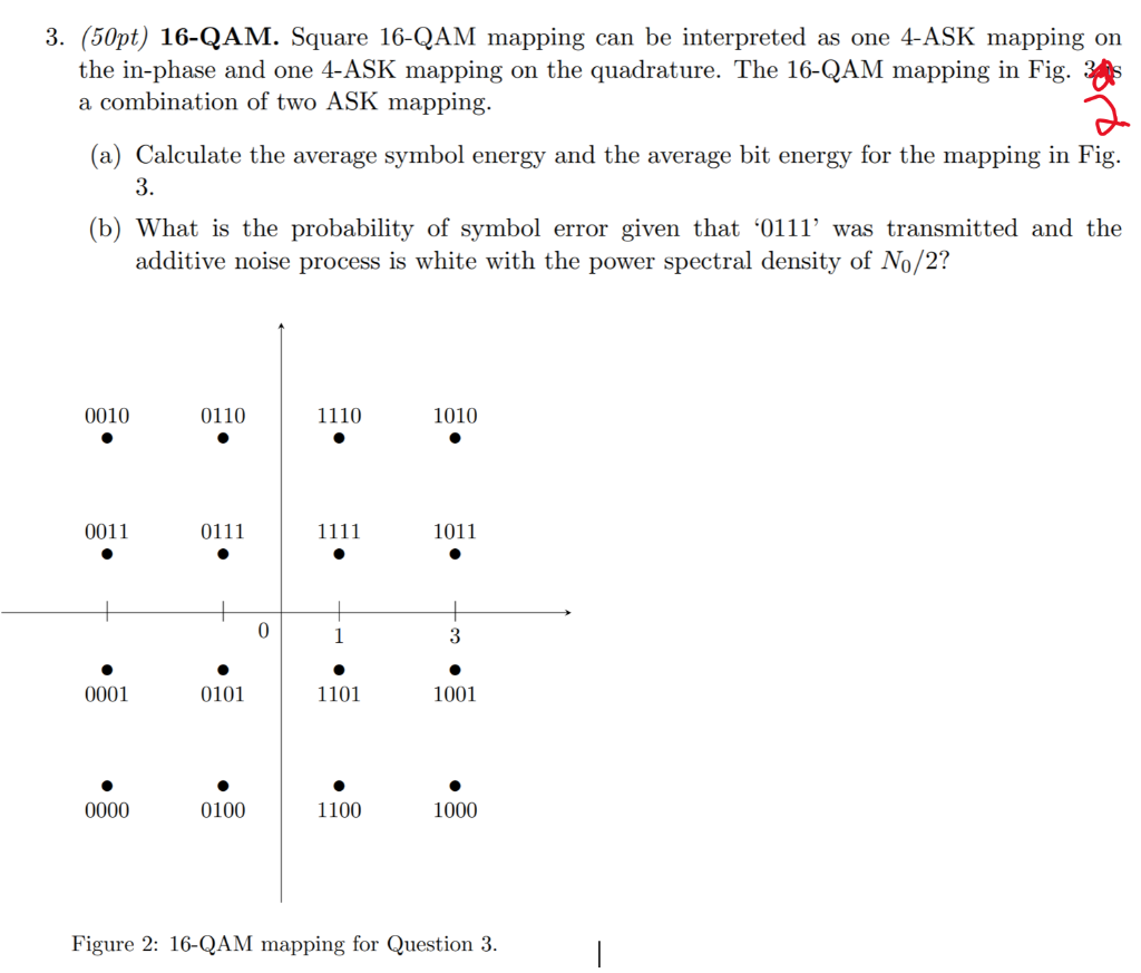 Solved 3. (50pt) 16-QAM. Square 16-QAM mapping can be | Chegg.com