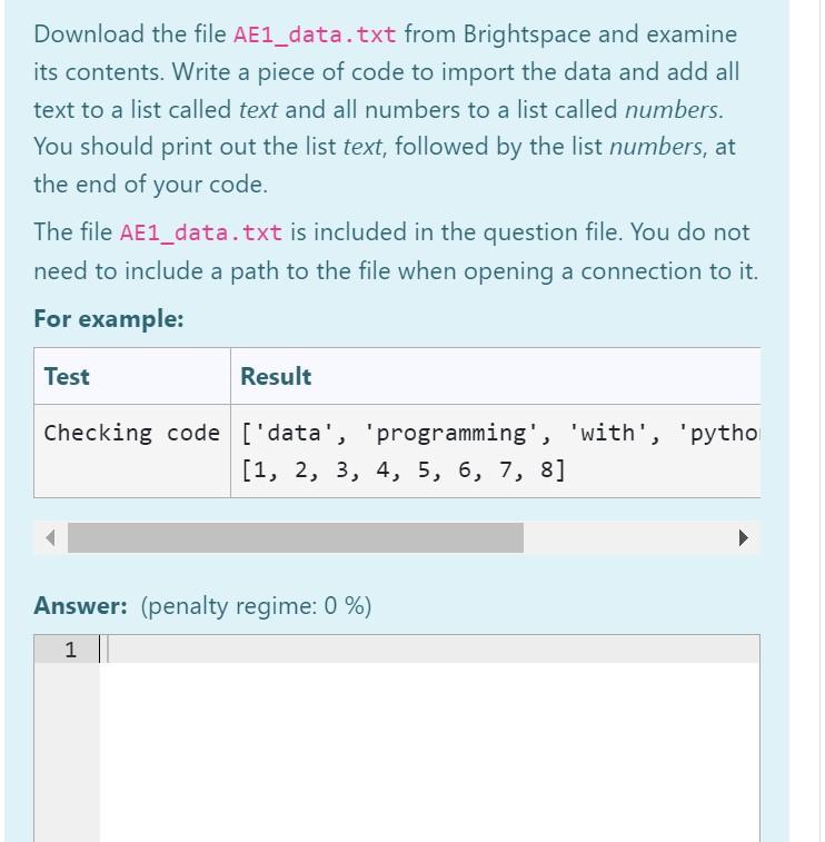 Solved Download the file AE1_data.txt from Brightspace and | Chegg.com